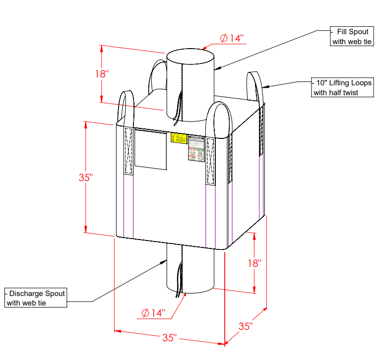 FDA GRAS SUPER SACK® FIBC Bag | 2200 lbs Capacity | 35" x 35" x 35"