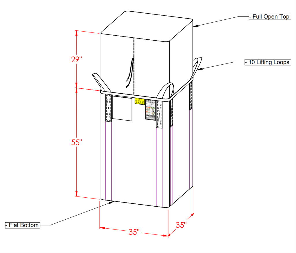 35" x 35" x 55" SUPER SACK® Mega Container | Open Top, Flat Bottom