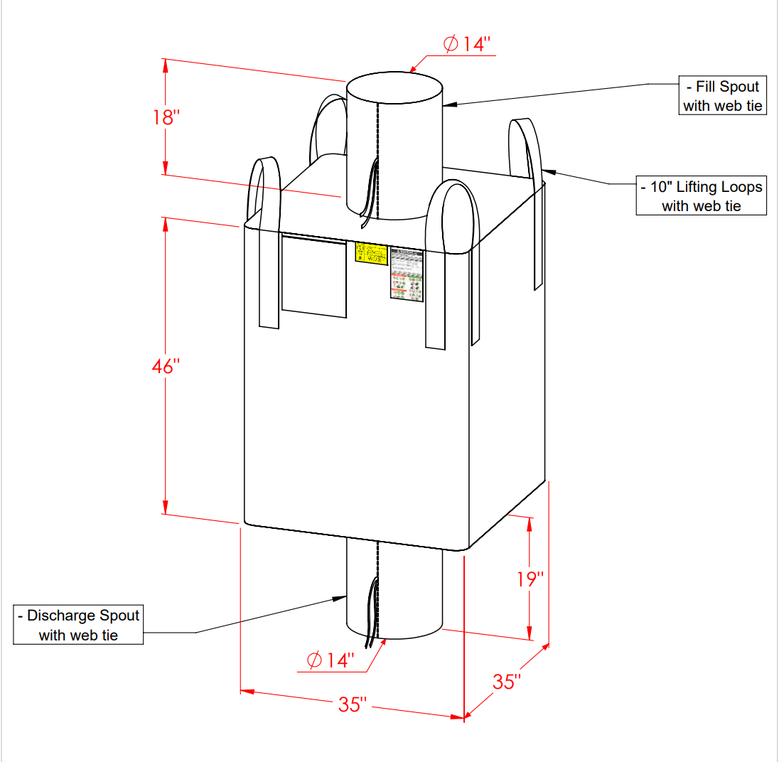 Fill & Discharge Spout Tubular SUPER SACK® Container | 35" x 35" x 46"